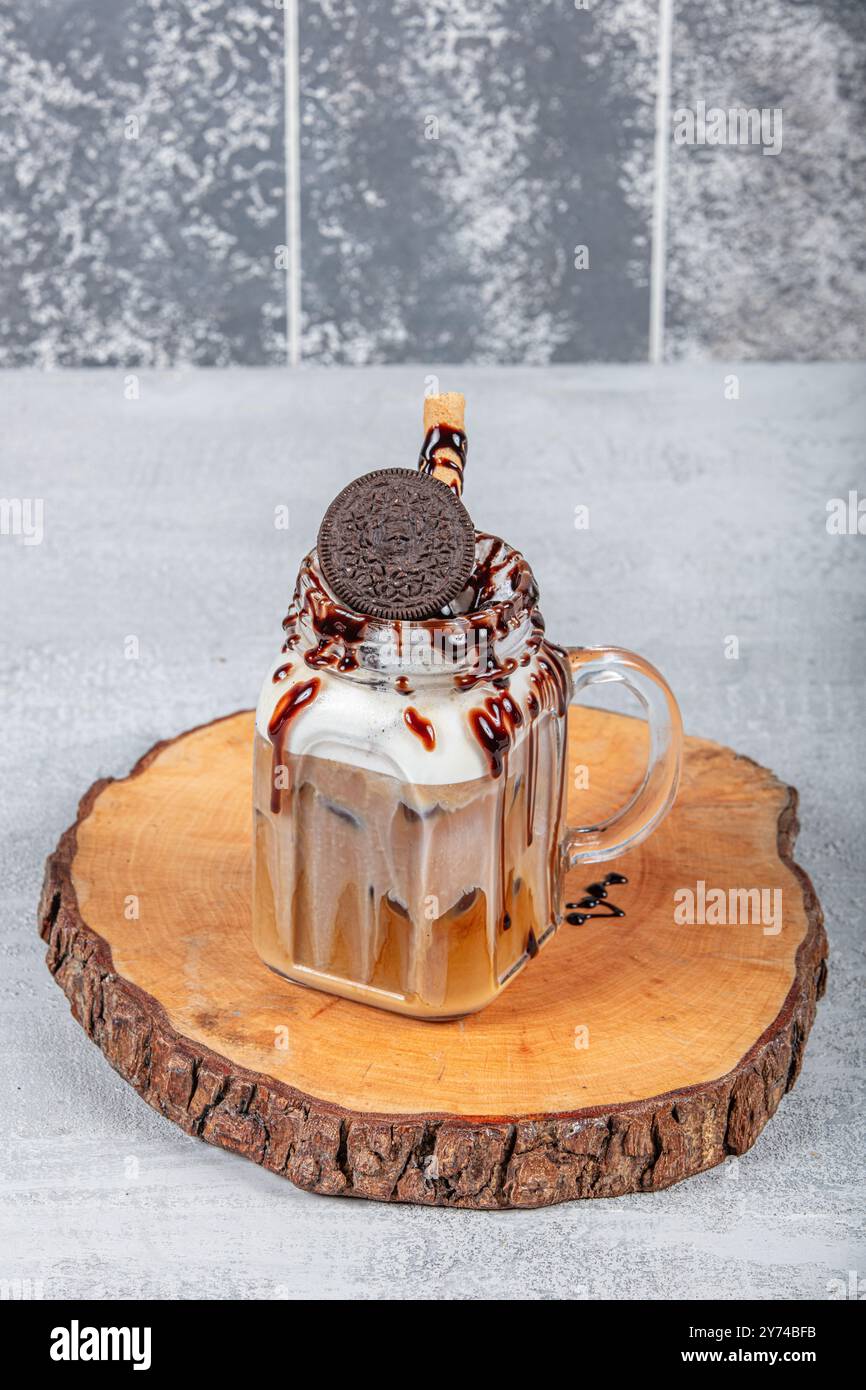 Chocolate milkshake in a jar. Chocolate indulgent extreme milkshake ...