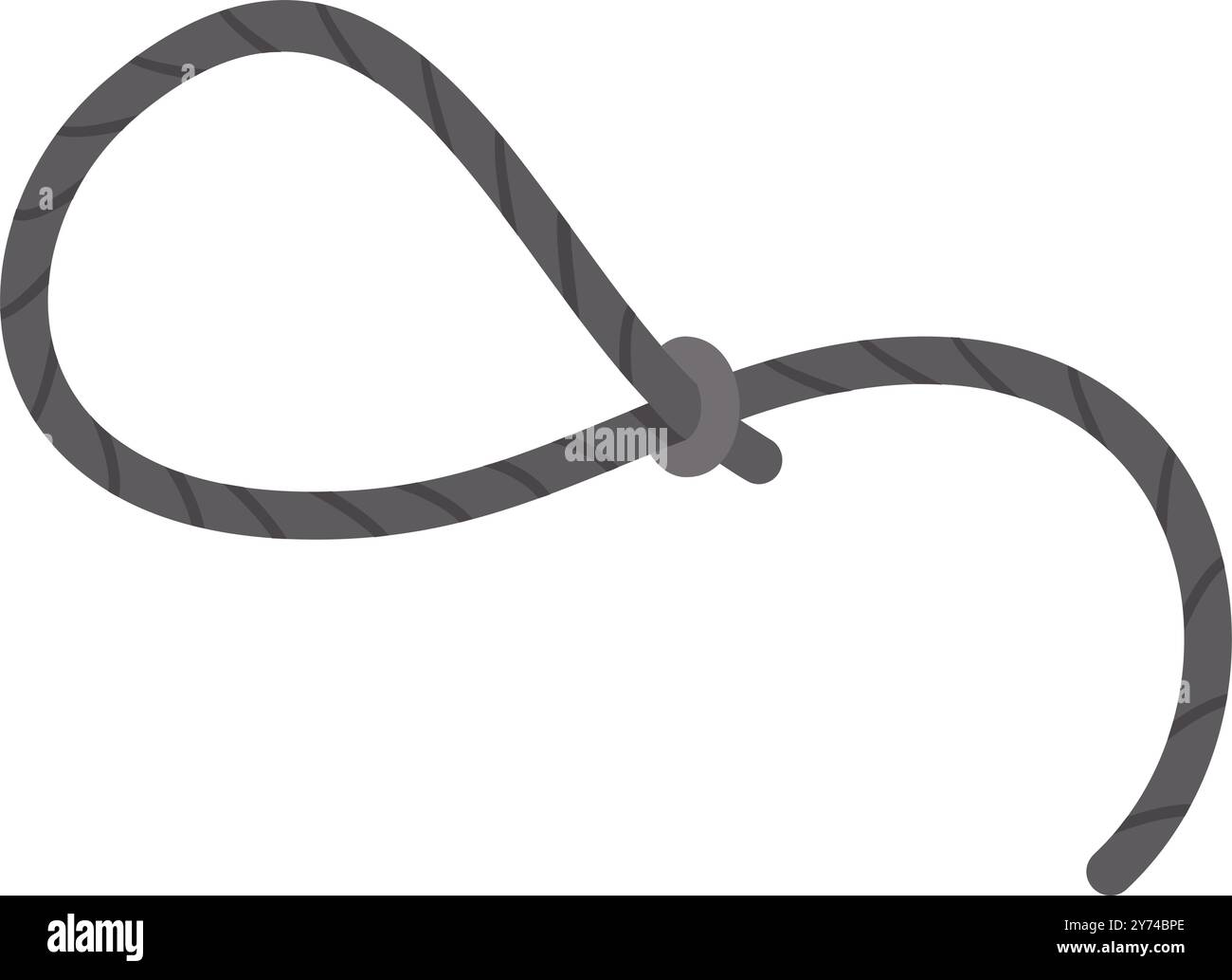 Tightly tied knot forming a loop with a dark rope is lying on a white ...
