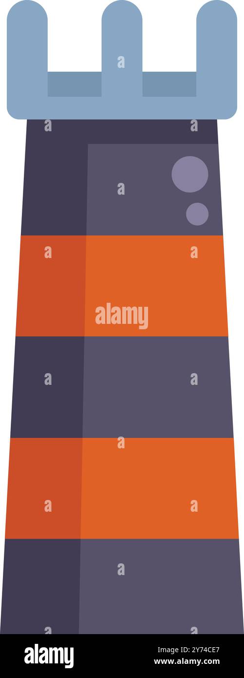 Minimalist vector illustration of a tall lighthouse with orange and ...