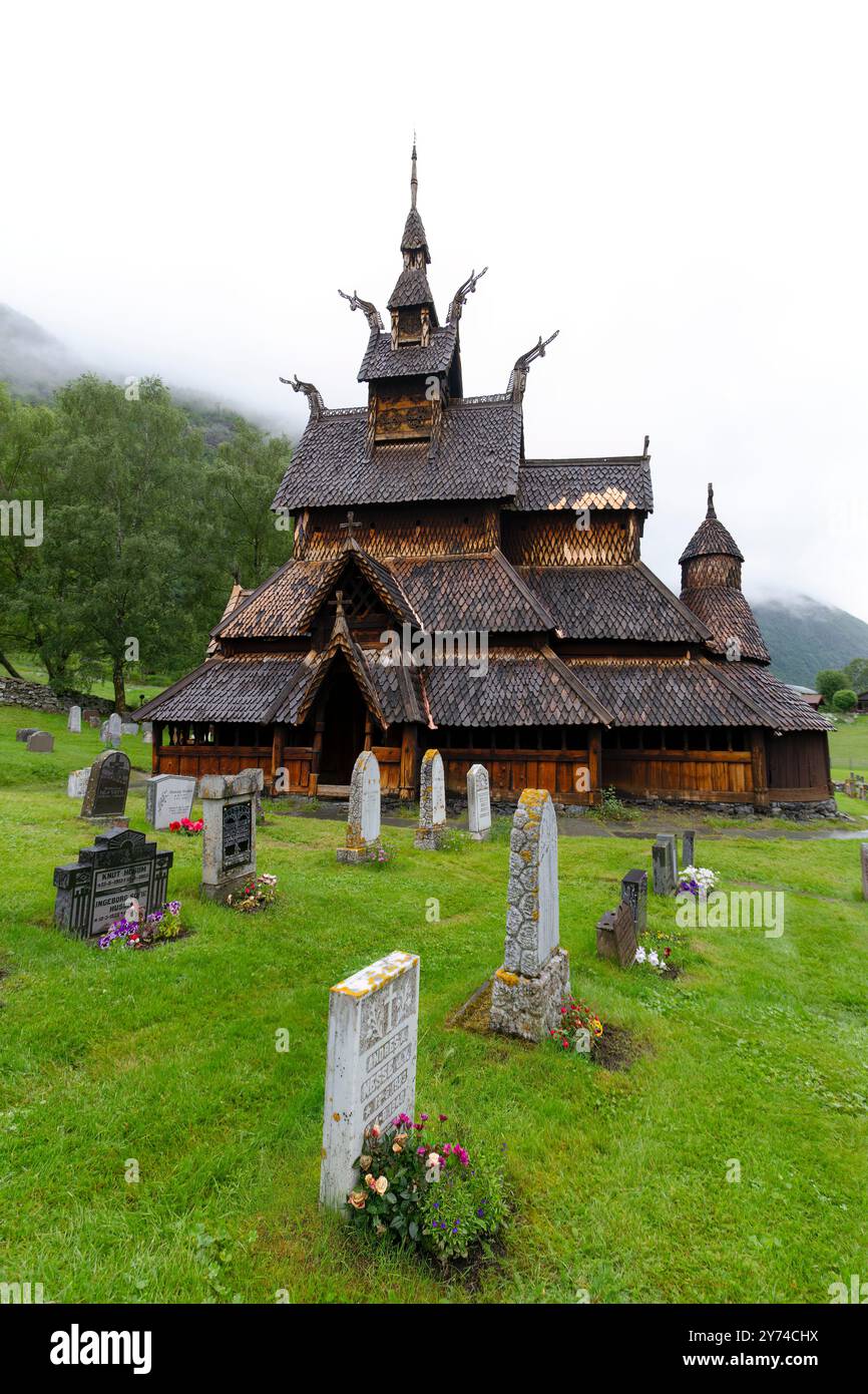 Borgund stave church, a triple-nave stave church of the Sogn-type ...