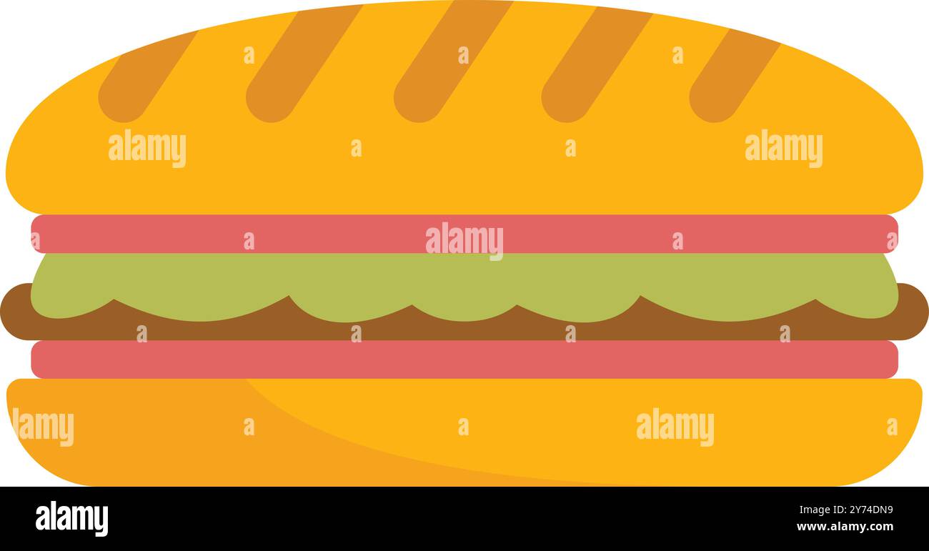 Simple flat vector illustration of a submarine sandwich with meat ...