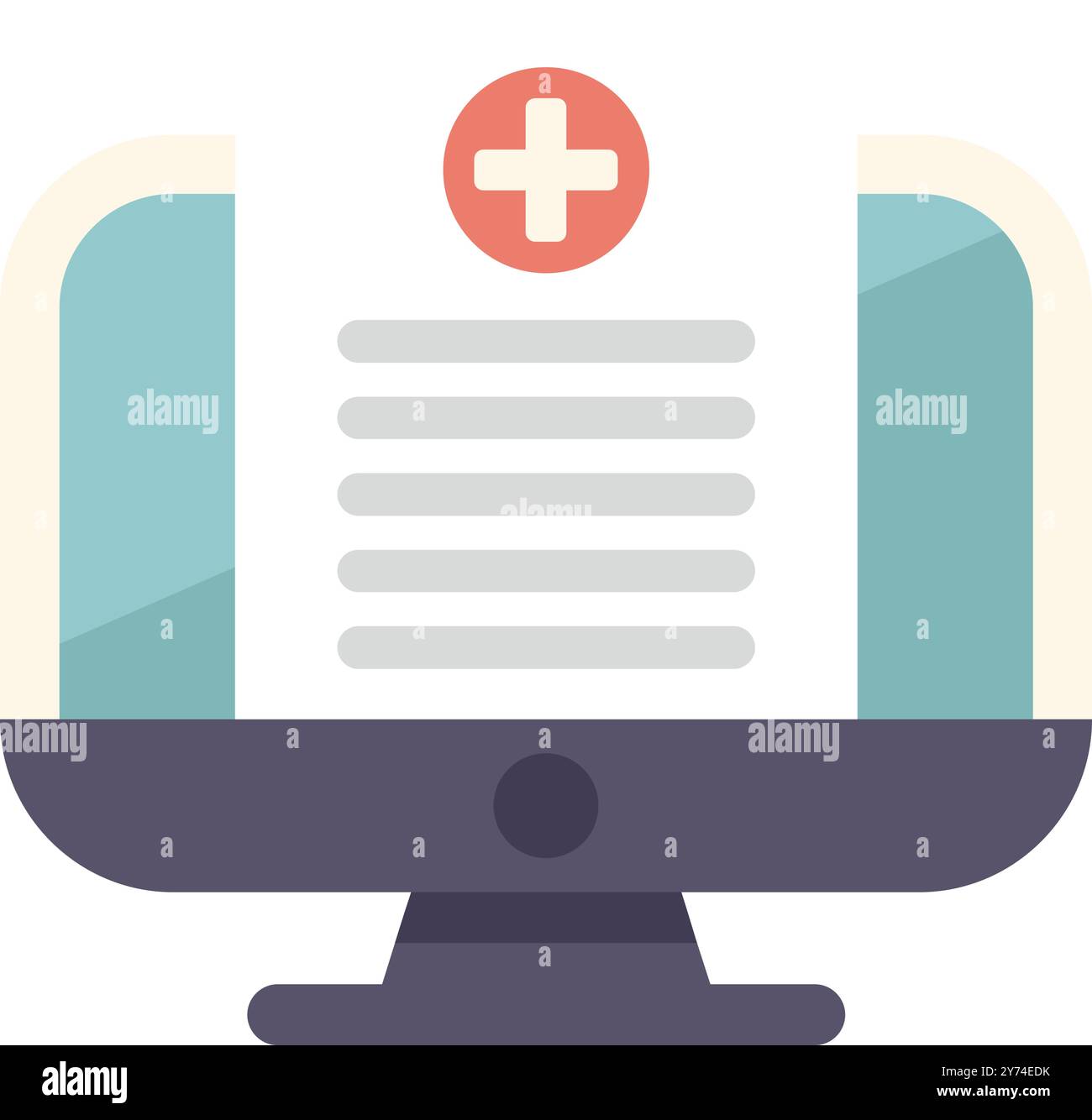 Monitor displaying a medical history with a cross icon, representing ...