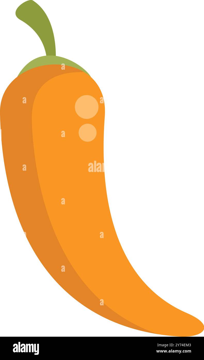 Cartoon illustration of a single orange chili pepper with a green stem ...