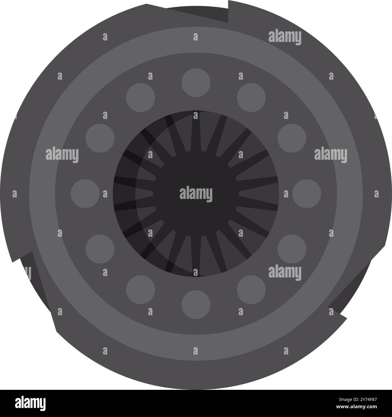Old damaged car clutch disc with friction lining is lying on a white ...