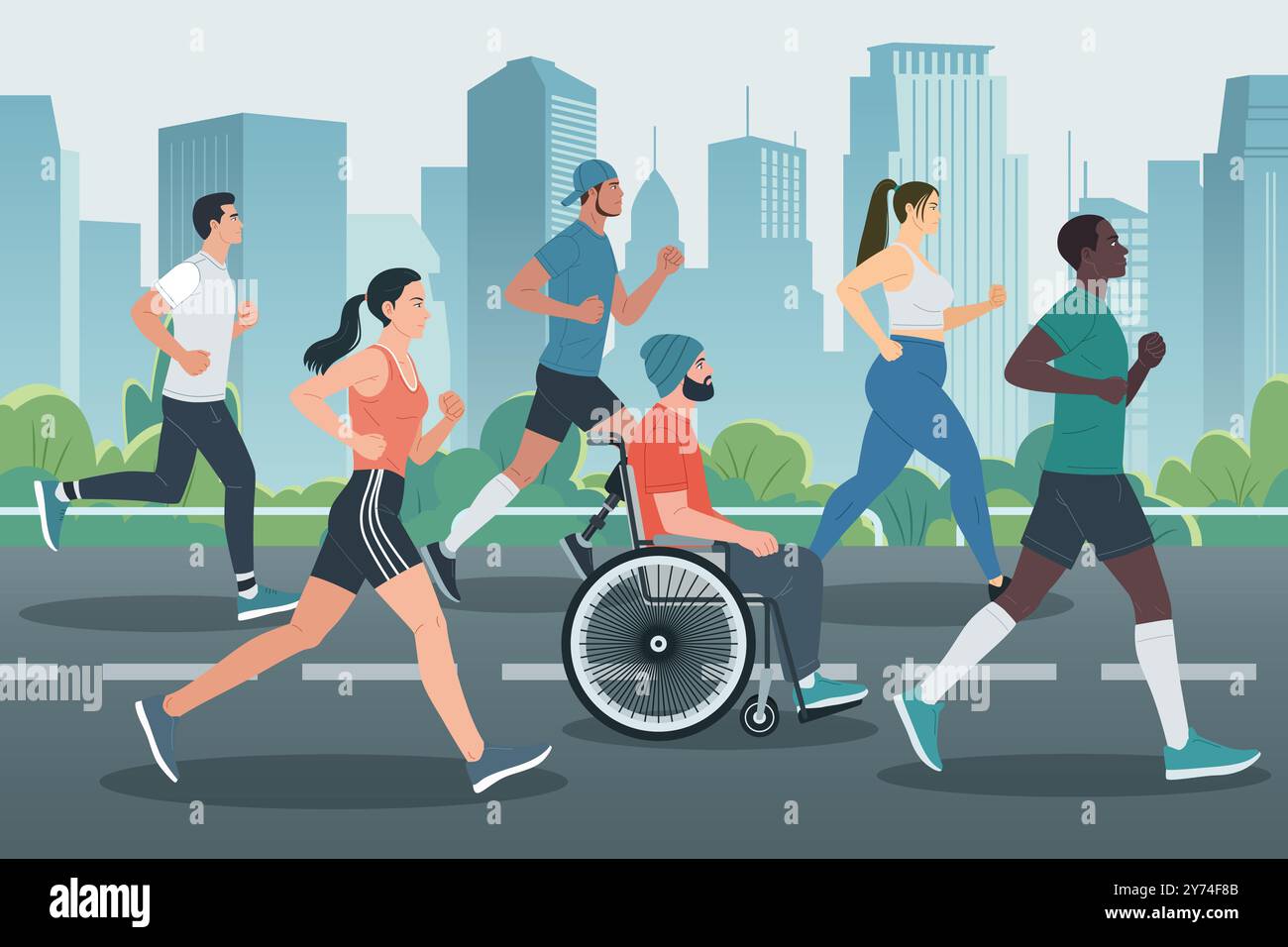 A vector illustration of People Running Marathon Race in the City Stock ...