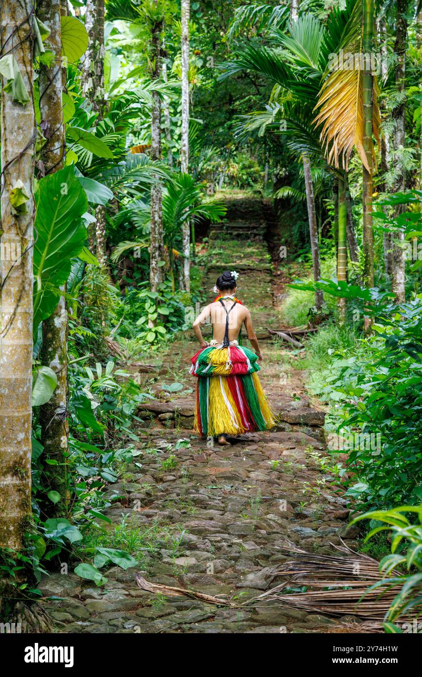 Native Yapese woman in traditional clothing, pictured on an ancient ...
