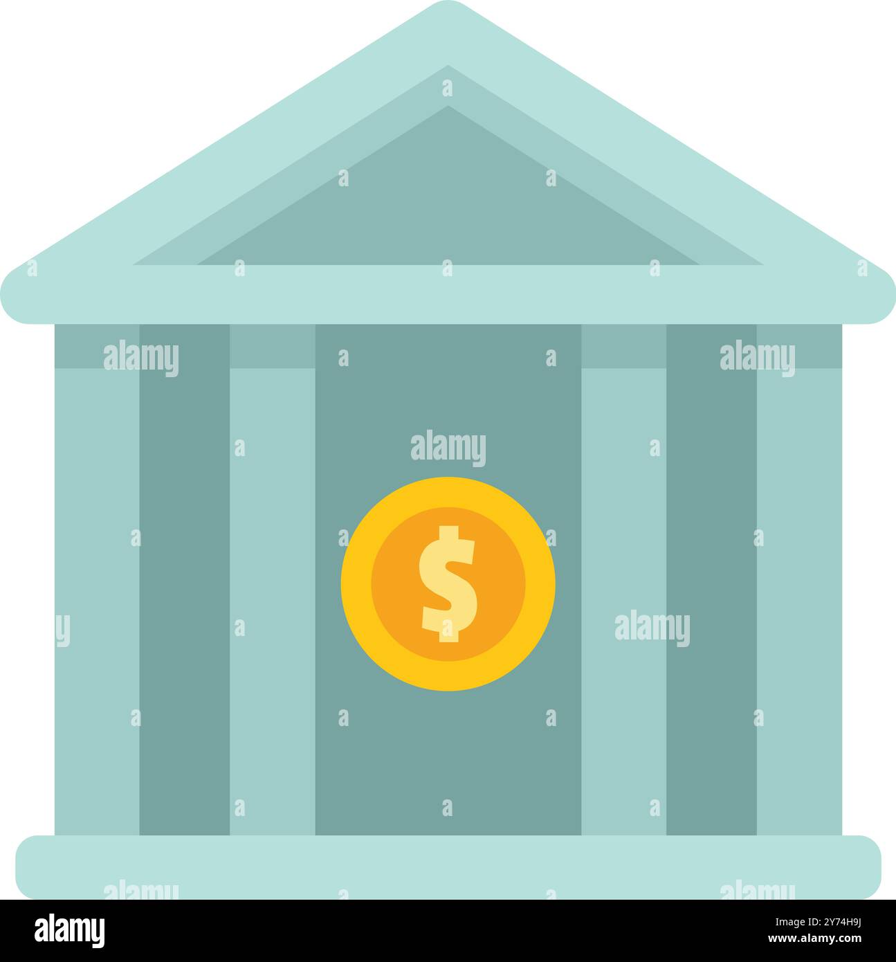 Simple flat vector illustration of a bank building with a large dollar ...