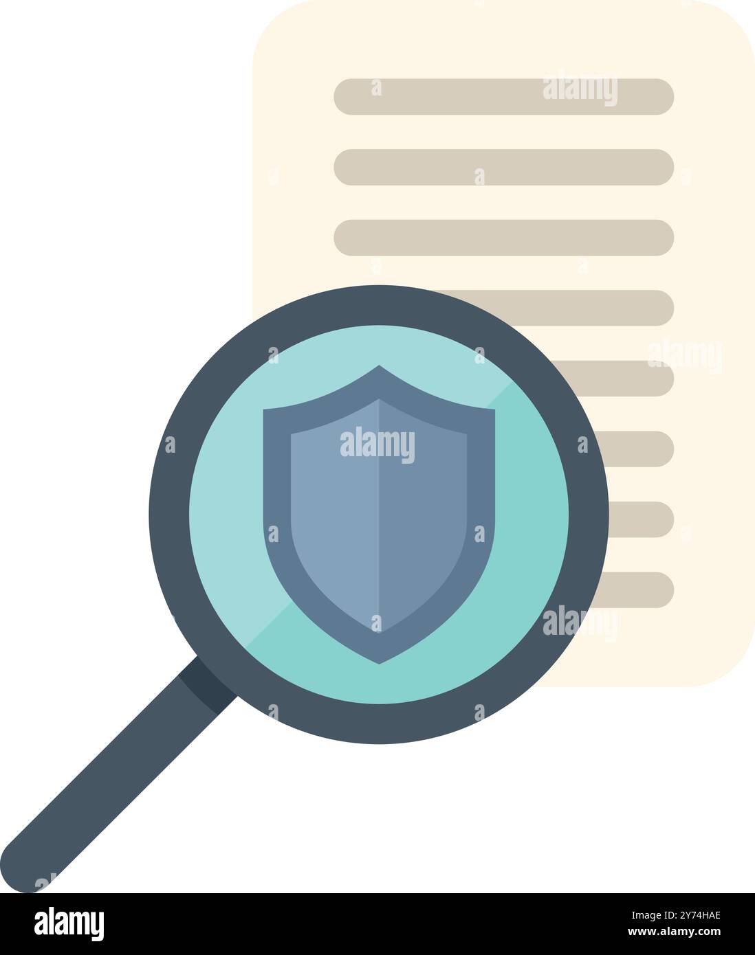 Magnifying glass is focusing on a document with a shield, representing ...