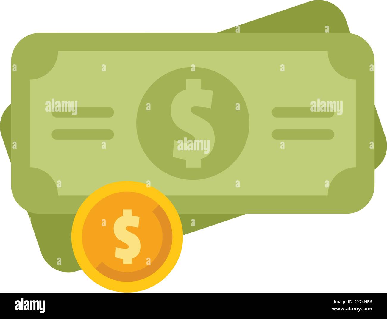 Simple illustration featuring dollar bills and a gold coin, conveying ...