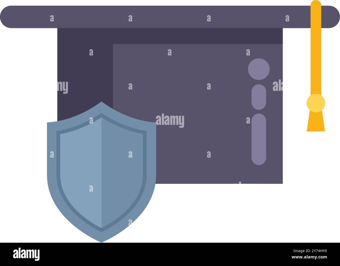 This vector illustration depicts a graduation cap with a shield ...