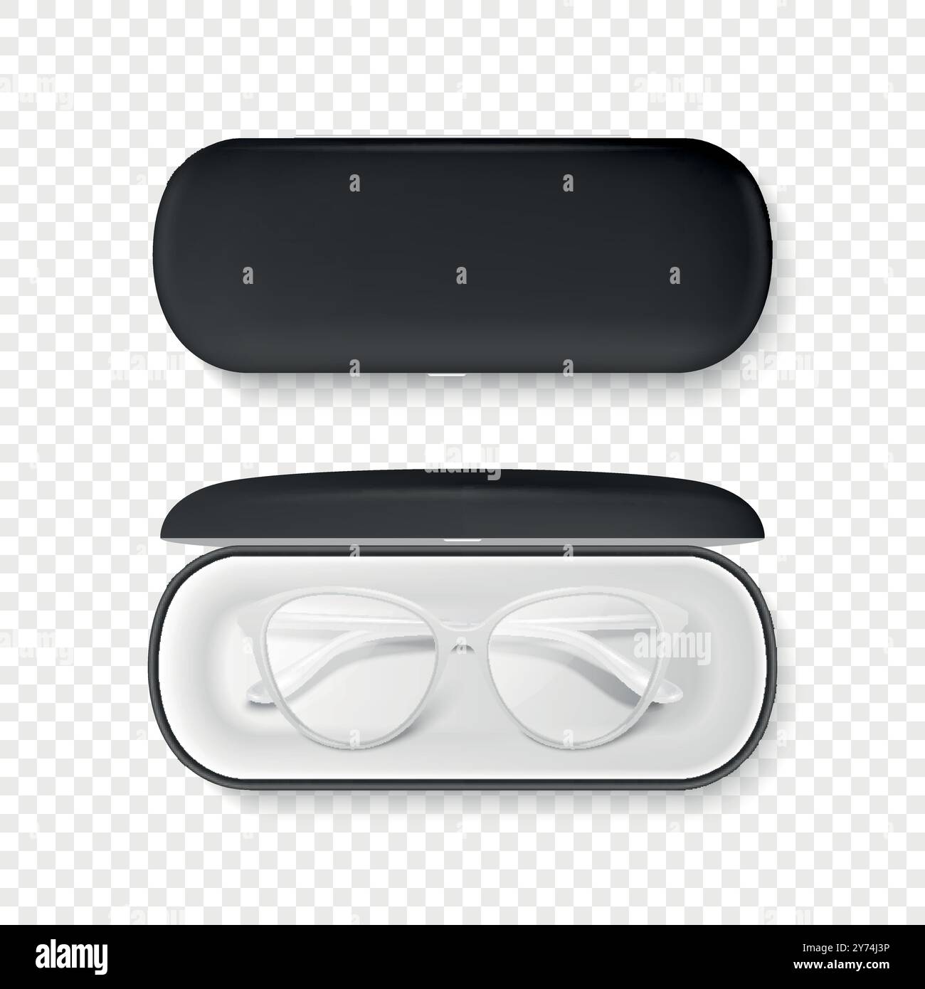 Vector 3D Realistic Round Frame Glasses and Case Set. White Sunglasses ...