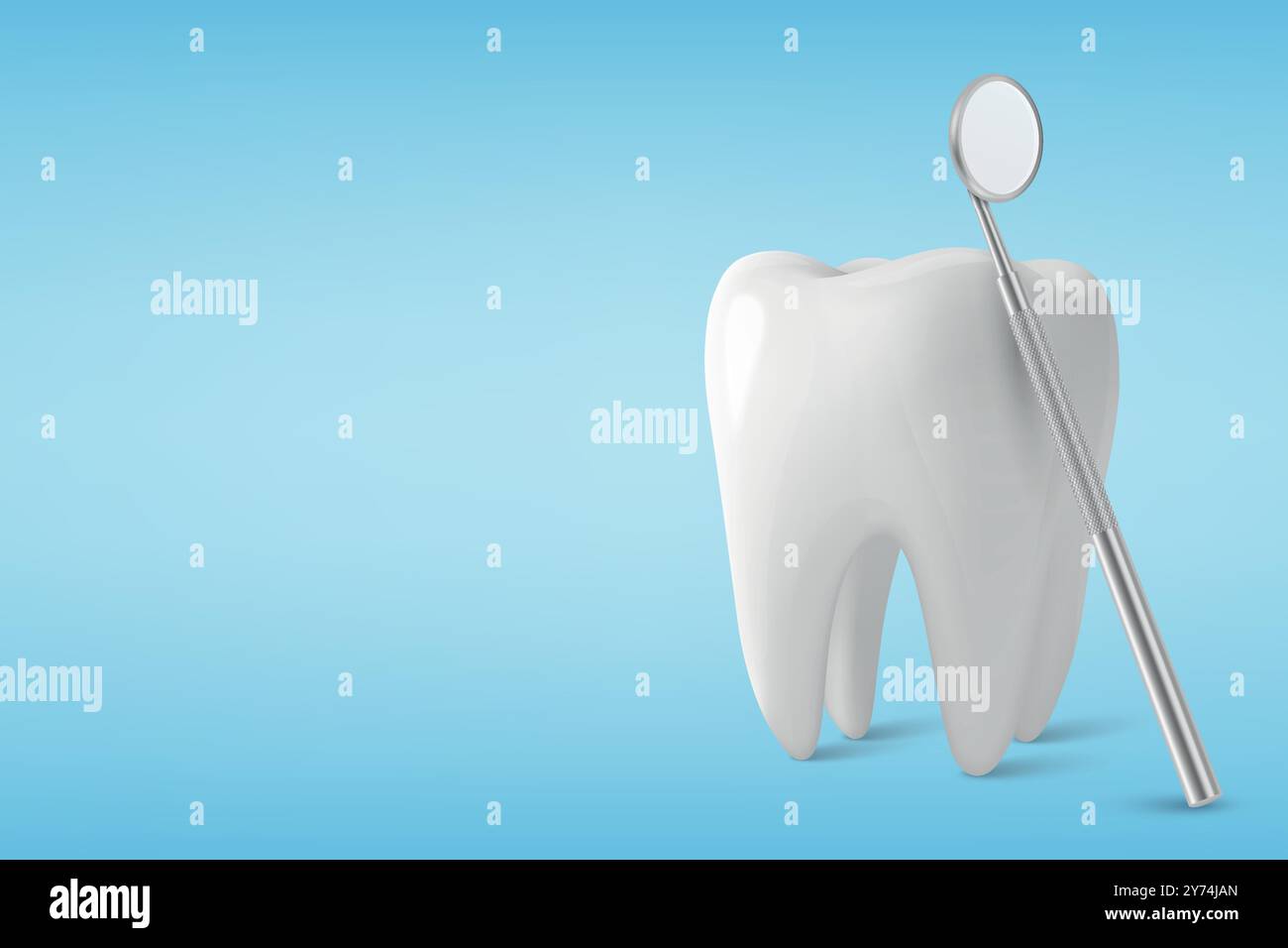 Vector 3D Realistic Tooth and Dental Mirror for Teeth Closeup Isolated ...