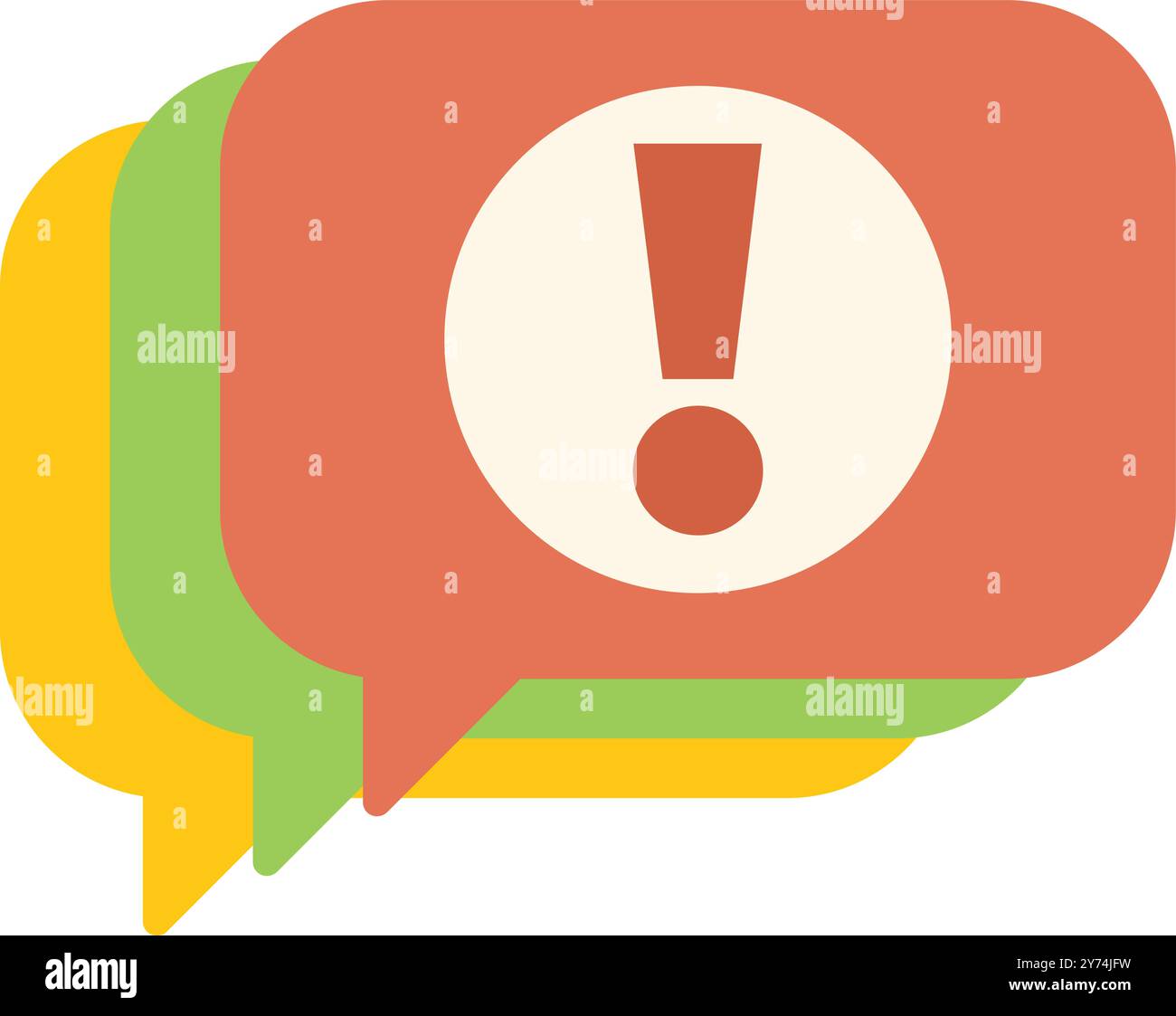Speech bubble with exclamation mark showing warning notification for error alert or important ...