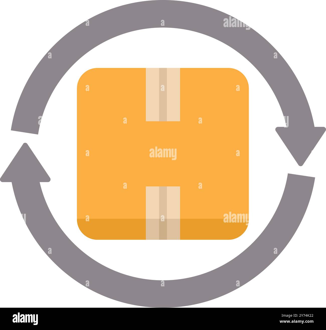 Cardboard box rotating inside circular arrows representing return ...