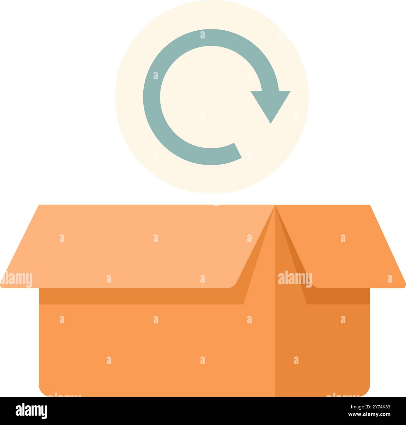 Opened cardboard box with a return symbol floating above it ...