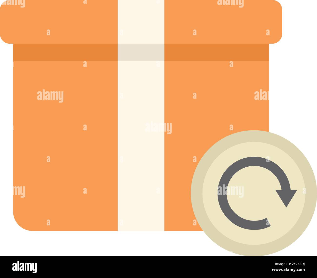 Closed orange cardboard box with a white stripe is being recycled with ...