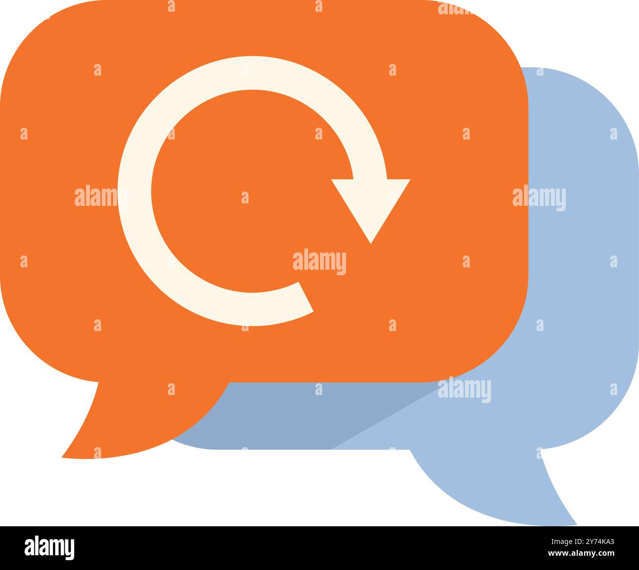 Orange speech bubble with rotating arrow symbol, representing a concept ...