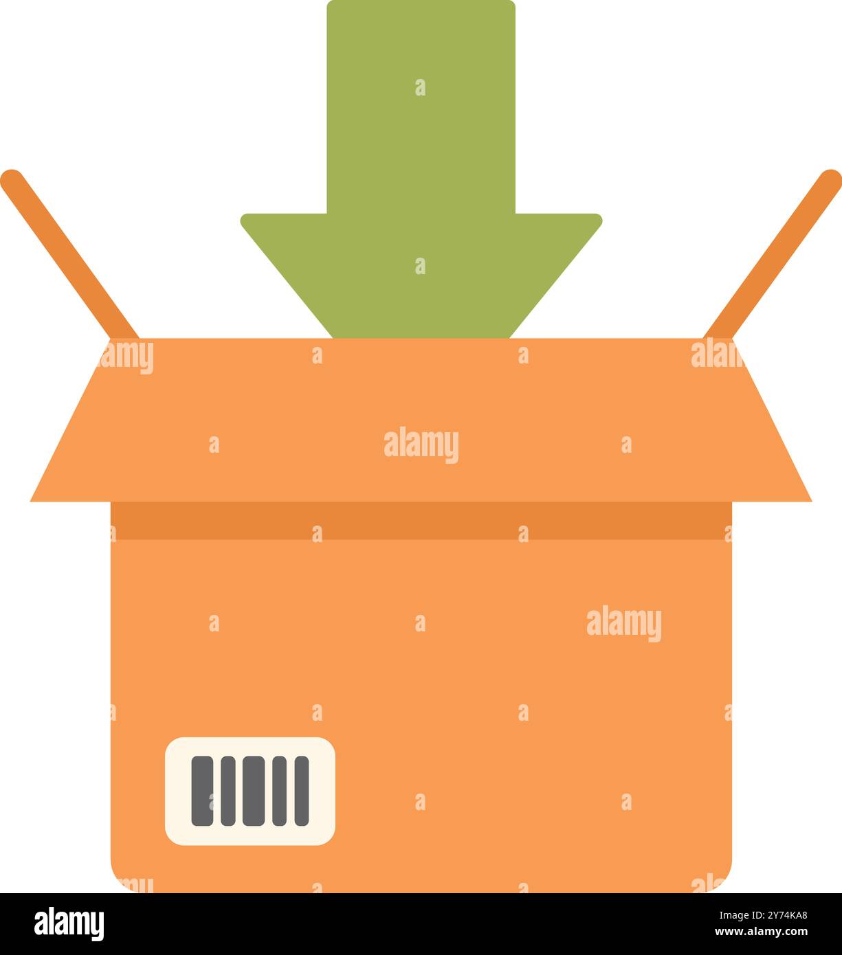 Green arrow pointing down is going inside an open cardboard box with a ...