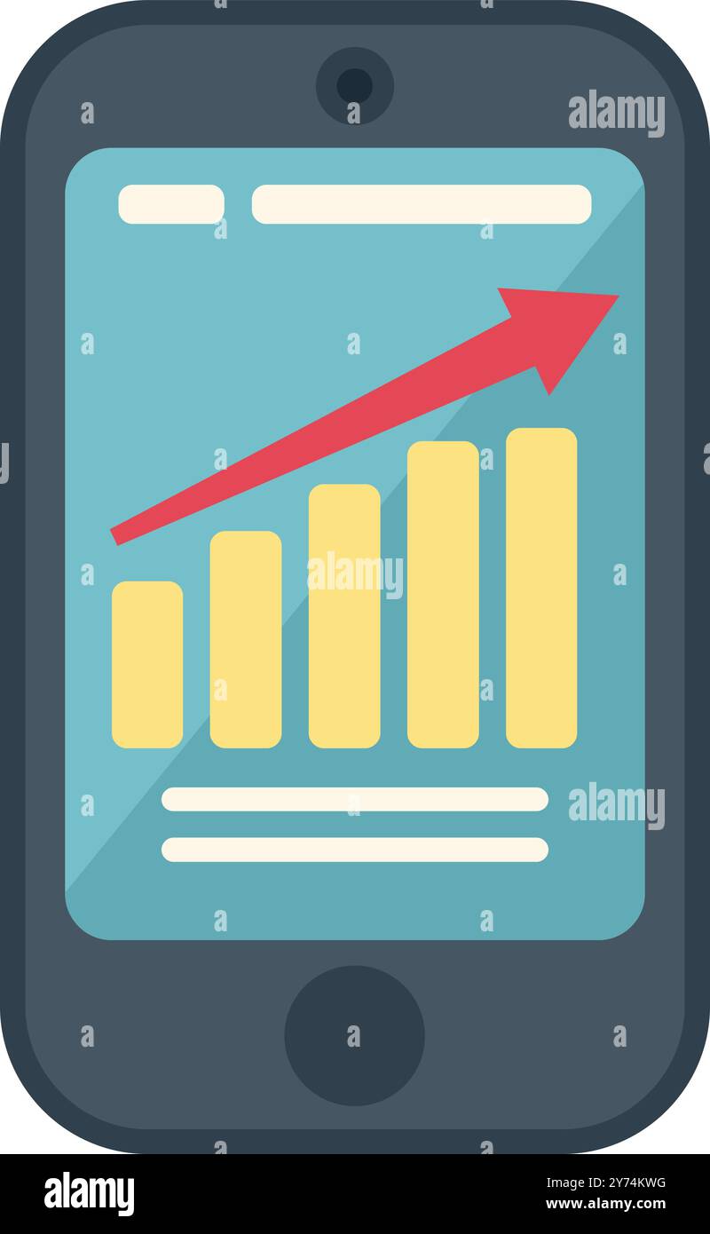 Smartphone is displaying a growing bar graph with a red arrow pointing ...