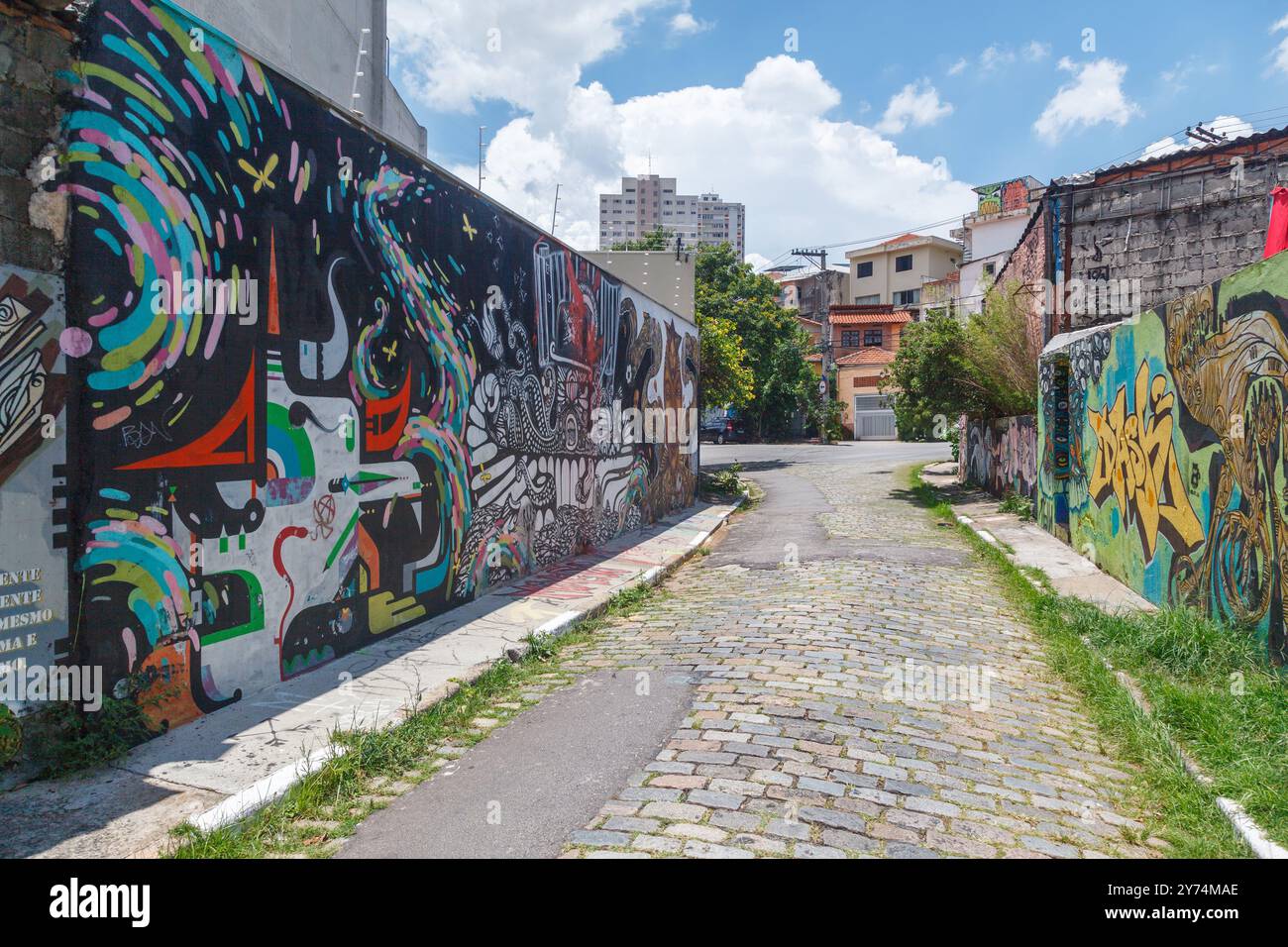 The Graffiti artwork on the walls of Beco do Batman, Batman alley, in ...