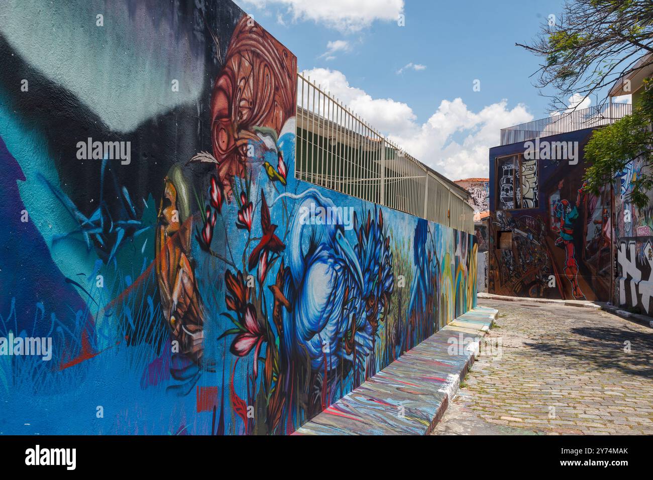 The Graffiti artwork on the walls of Beco do Batman, Batman alley, in ...