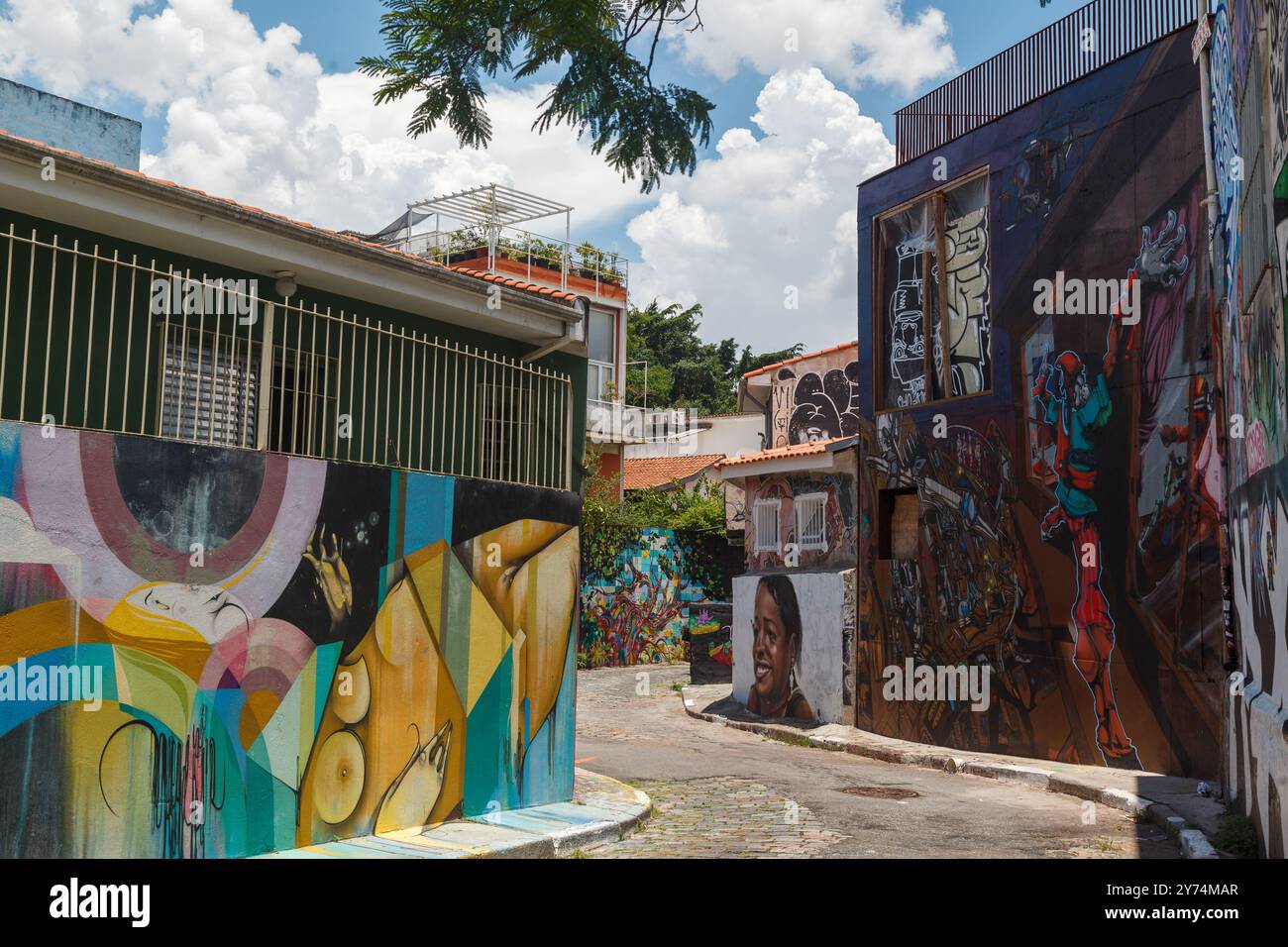 The Graffiti artwork on the walls of Beco do Batman, Batman alley, in ...