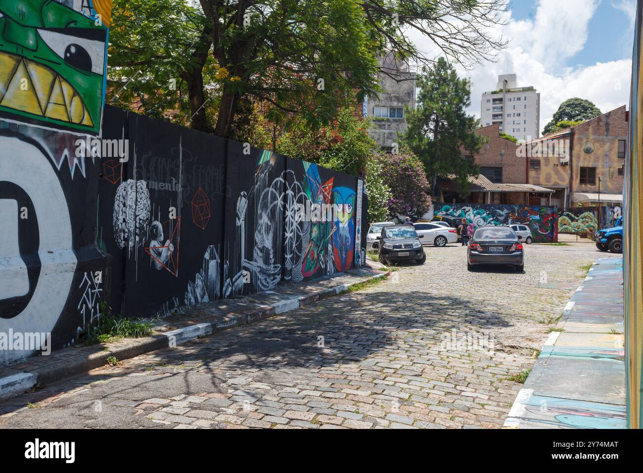 The Graffiti artwork on the walls of Beco do Batman, Batman alley, in ...
