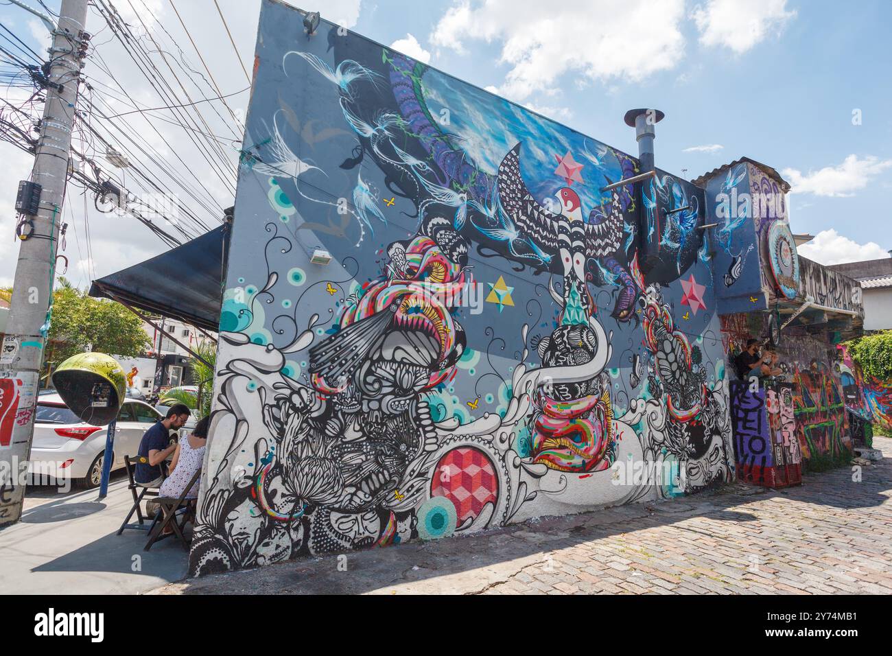 The Graffiti artwork on the walls of Beco do Batman, Batman alley, in ...