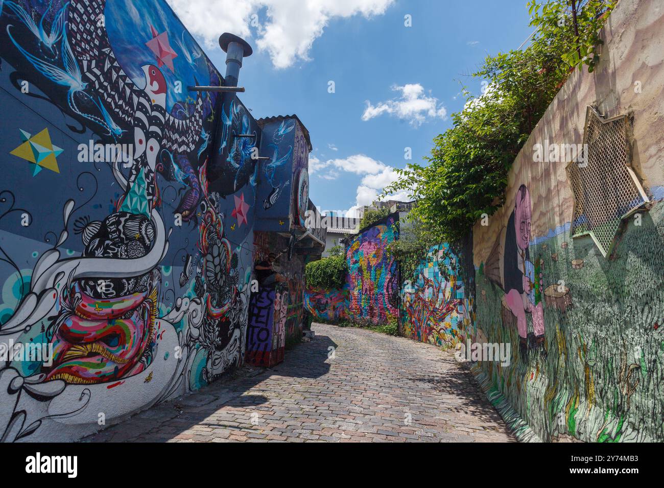 The Graffiti artwork on the walls of Beco do Batman, Batman alley, in ...