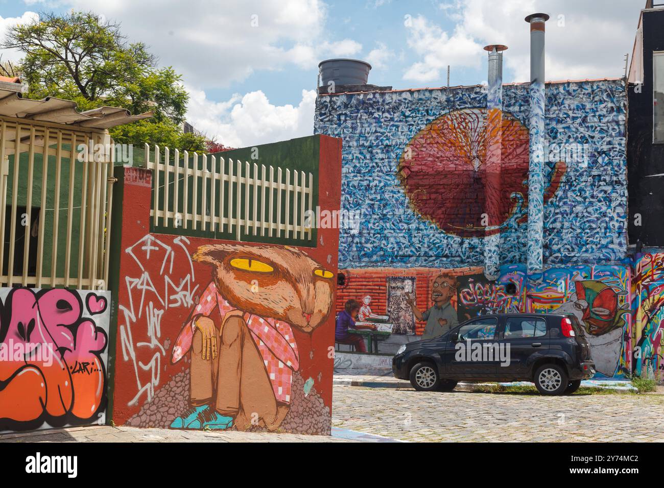 The Graffiti artwork on the walls of Beco do Batman, Batman alley, in ...