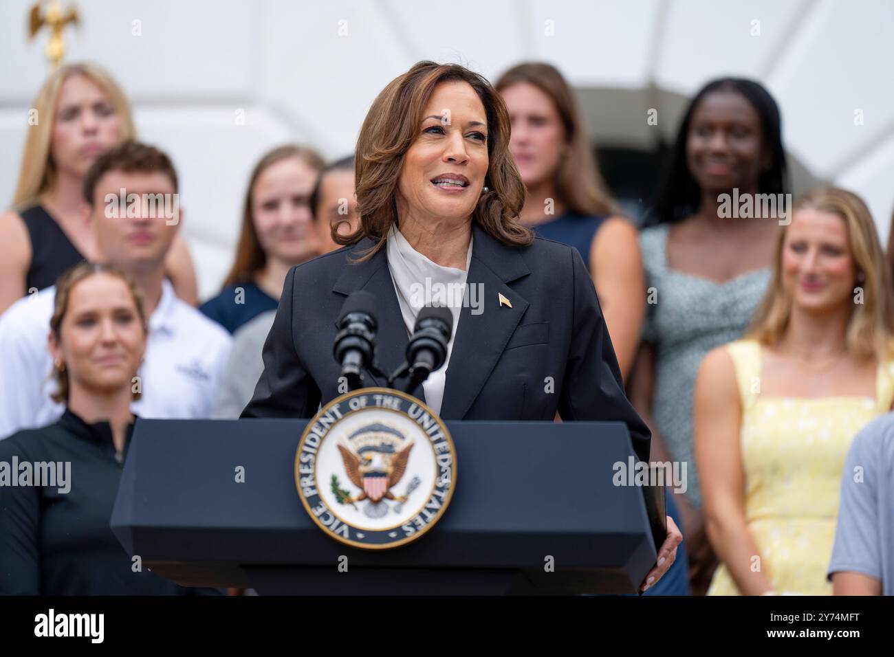 Vice President Kamala Harris makes remarks at a White House NCAA Sports ...