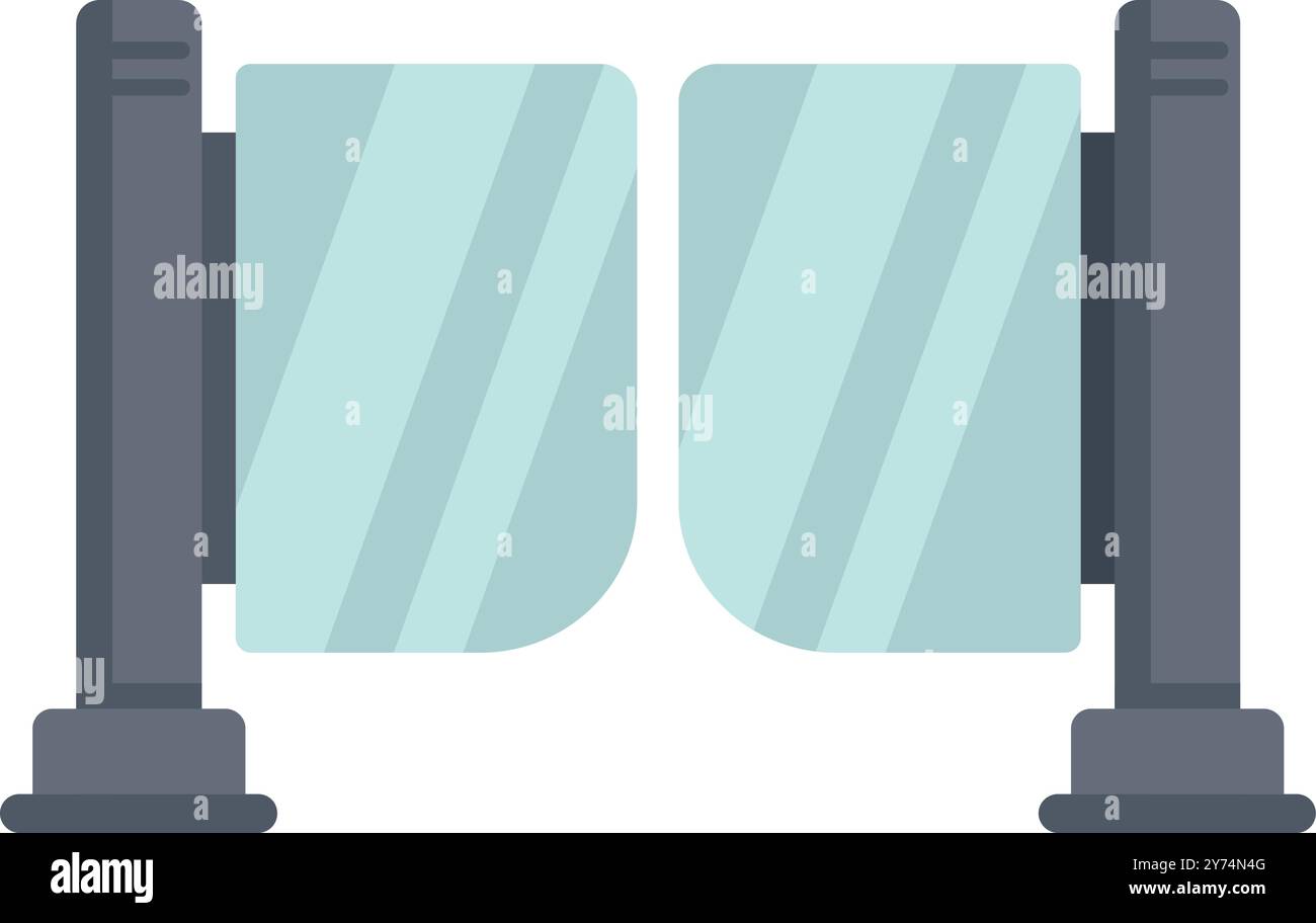 This flat vector icon depicts a double security glass turnstile gate ...