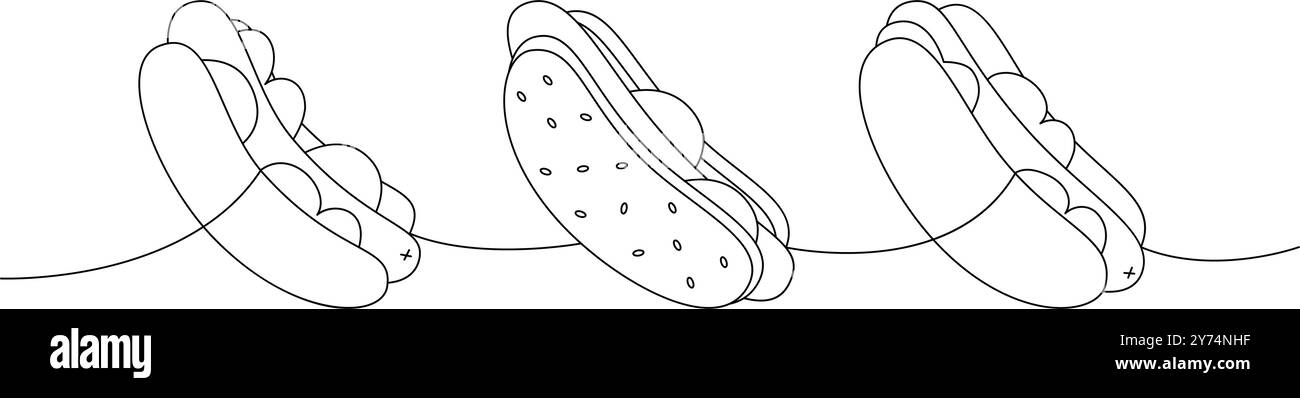 Set of hotdog one line continuous drawing. American street fast food ...