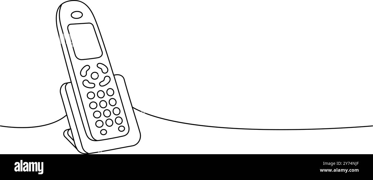 Old stationary phone one line continuous drawing. Retro communication ...