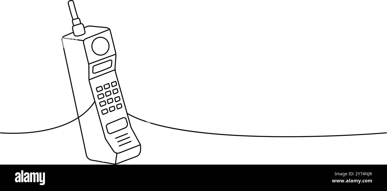Old fashioned mobile phone one line continuous drawing. Retro ...