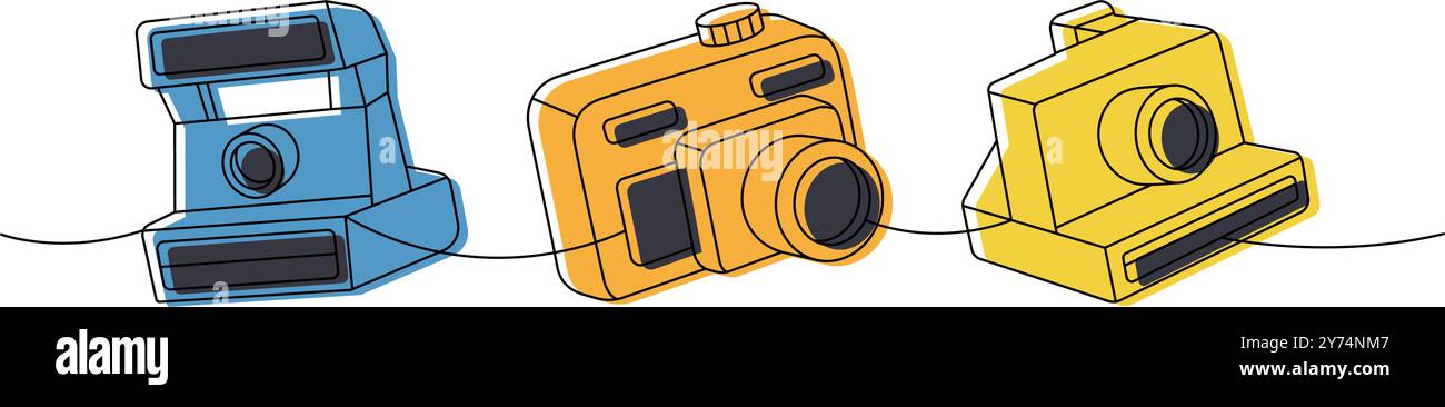 Instant camera, polaroid camera one line colored continuous drawing ...