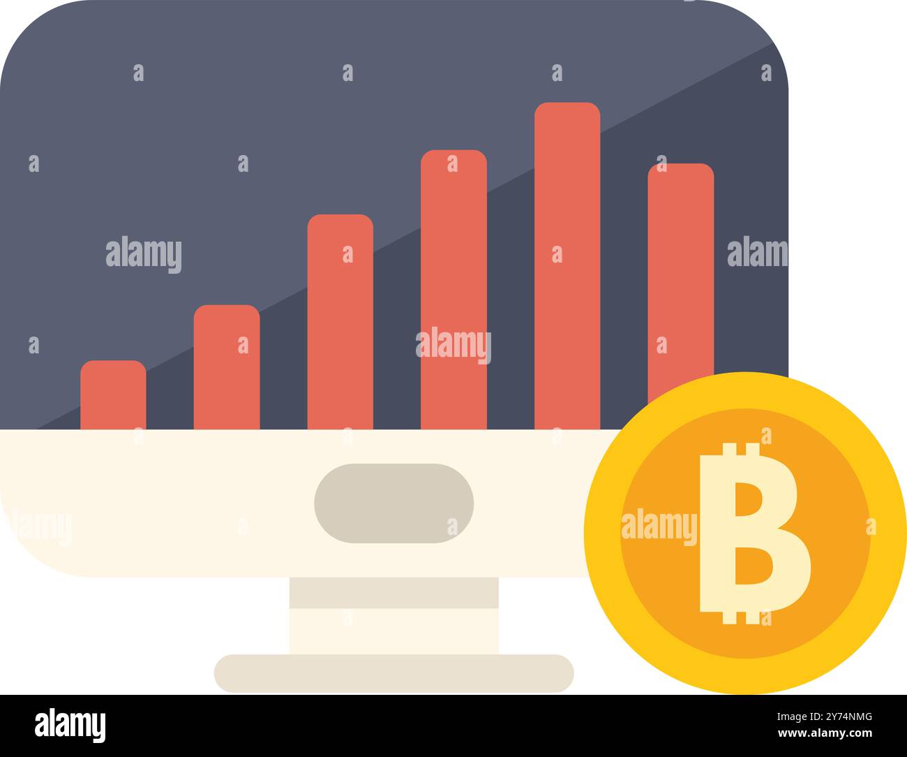 Computer screen showing a bitcoin symbol and a chart with an upward ...