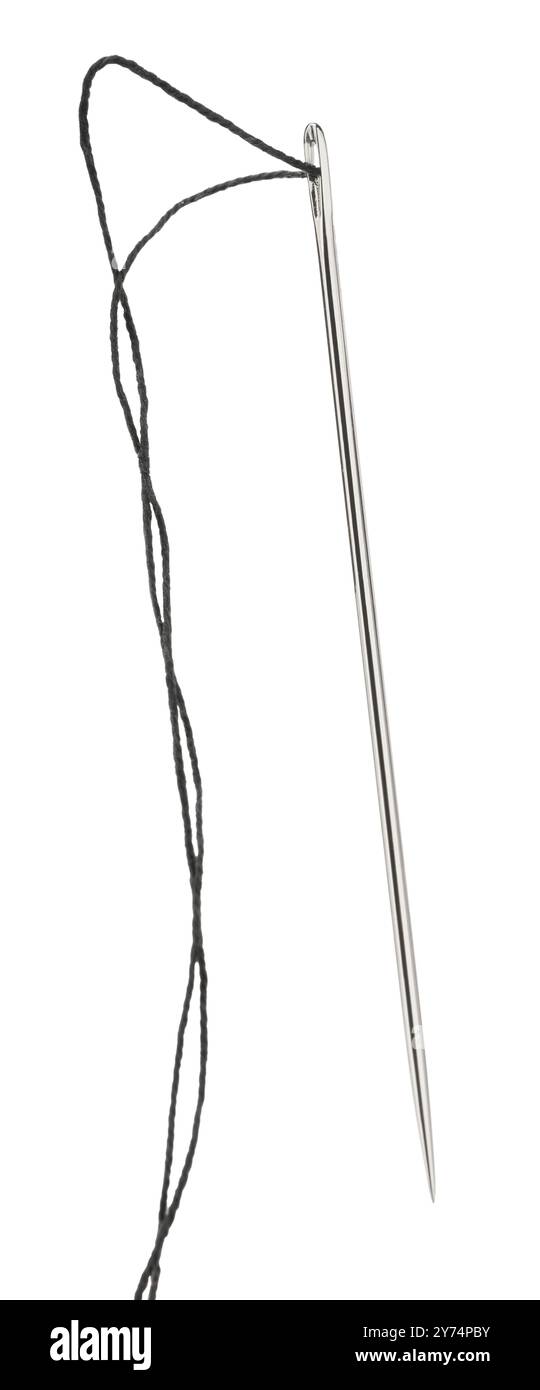 Sewing needle with black thread isolated on white Stock Photo - Alamy