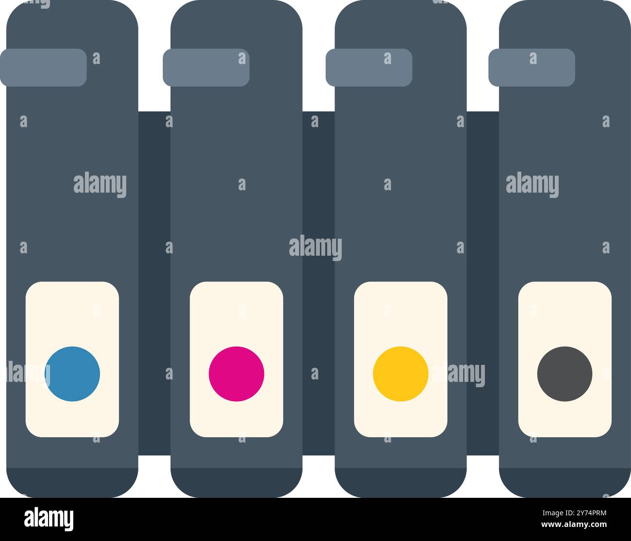 Color ink cartridges for inkjet printer showing cyan, magenta, yellow ...