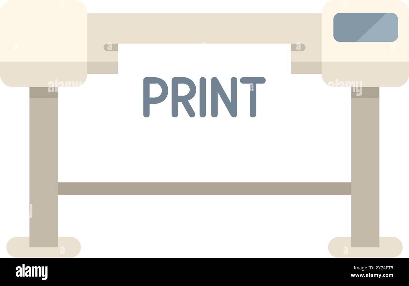 Large format printer is printing on white background, in flat design ...