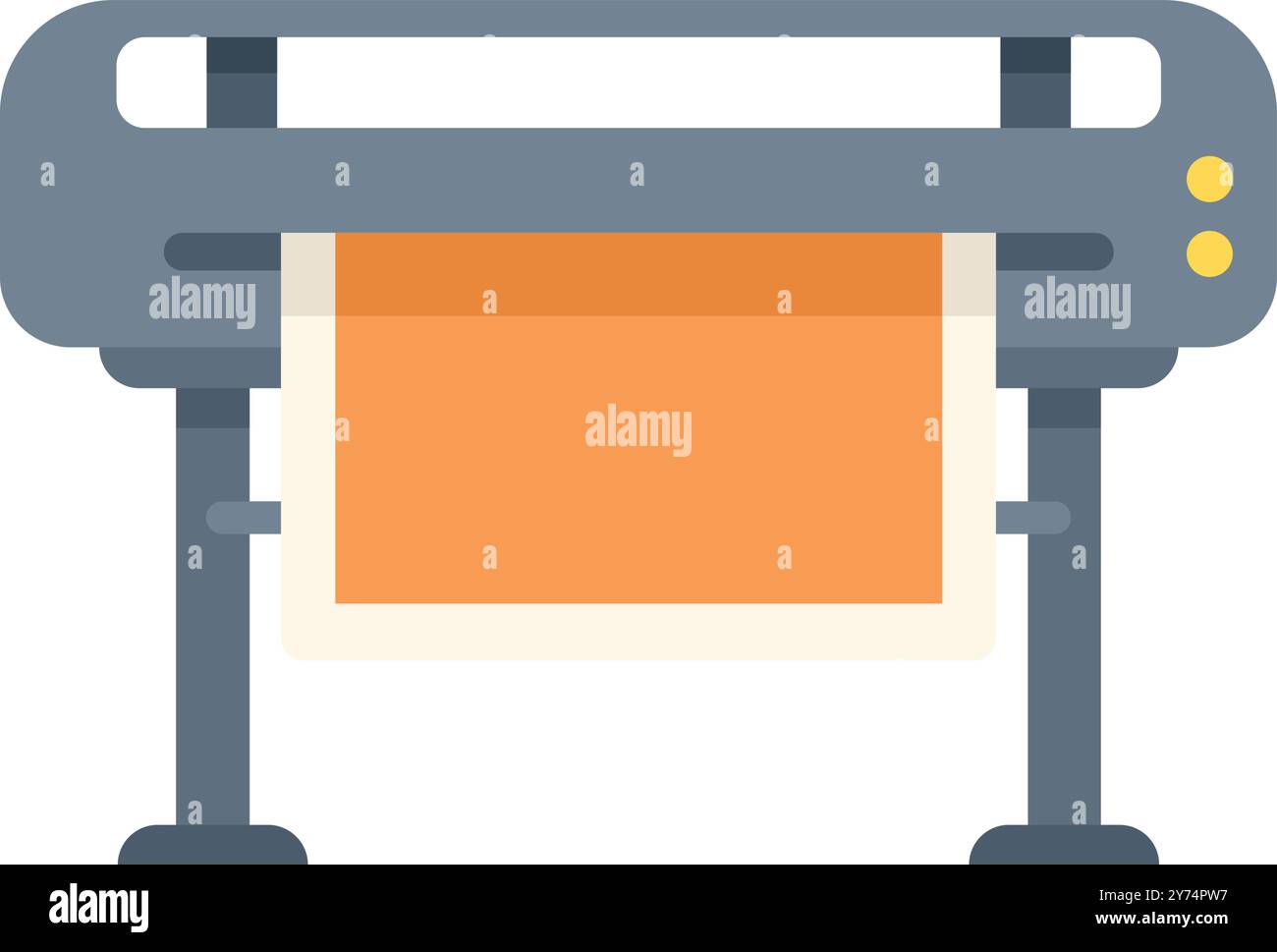 Icon of a large format printer printing an orange rectangle, in flat ...