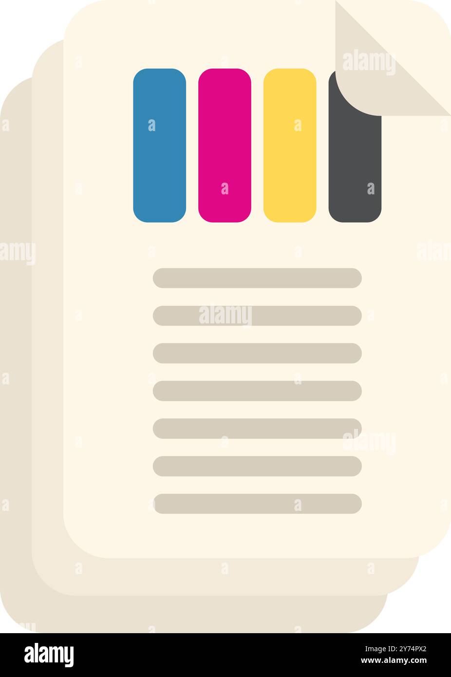 Stack of papers features a cmyk color palette, symbolizing the printing ...