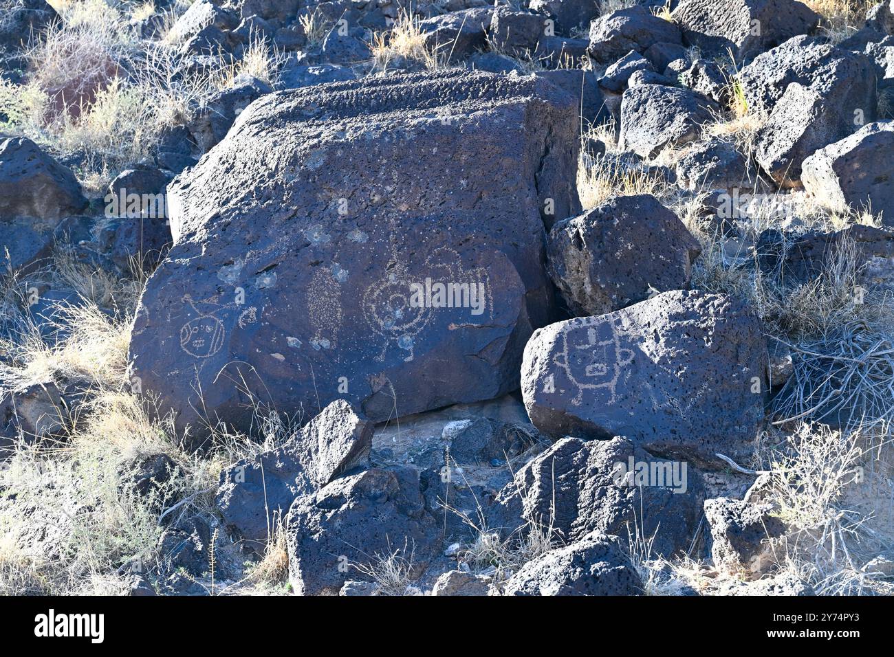 Petroglyph National Monument along West Mesa, a volcanic basalt ...