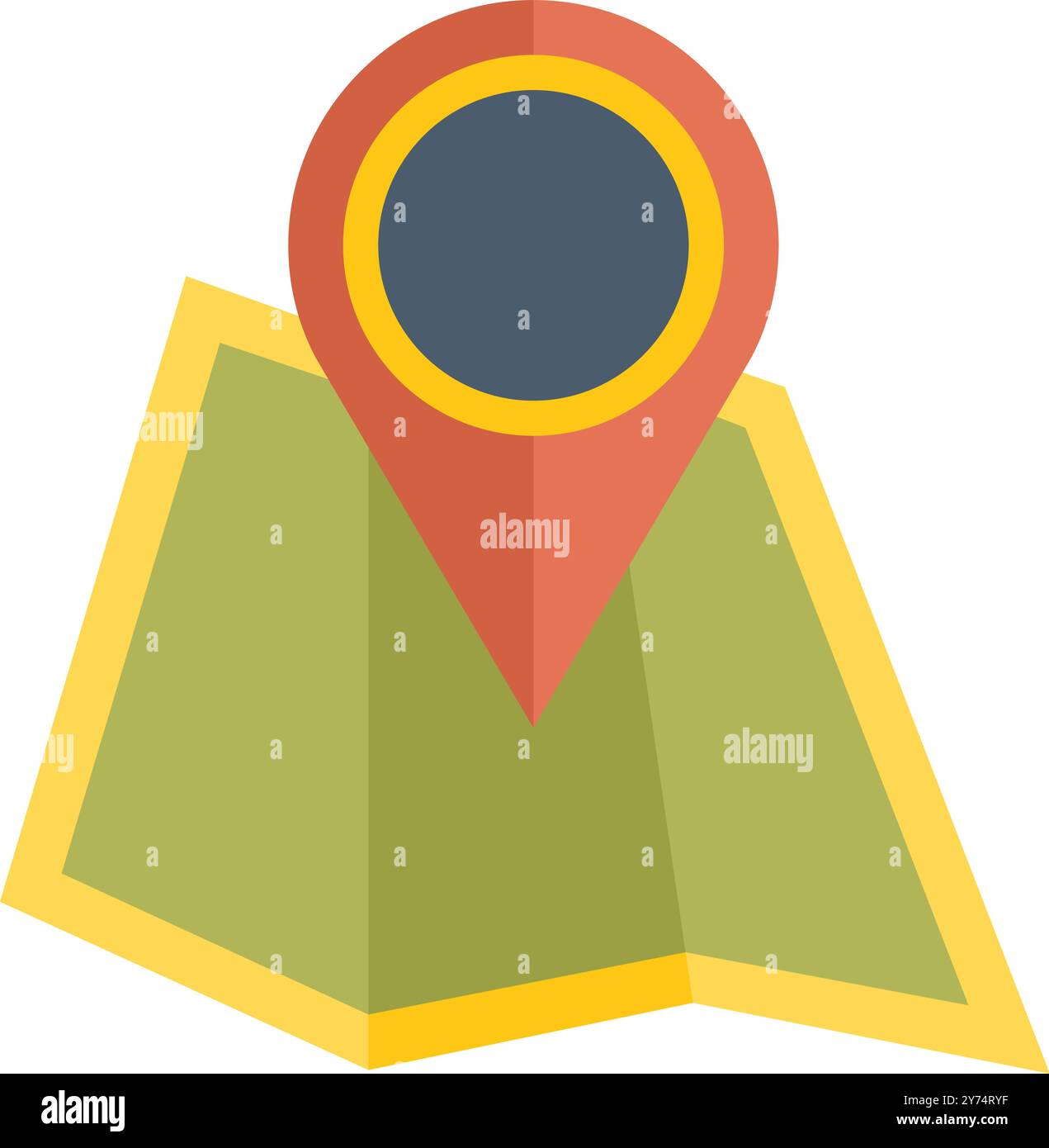 Location pin icon marking a specific destination on a folded paper map ...