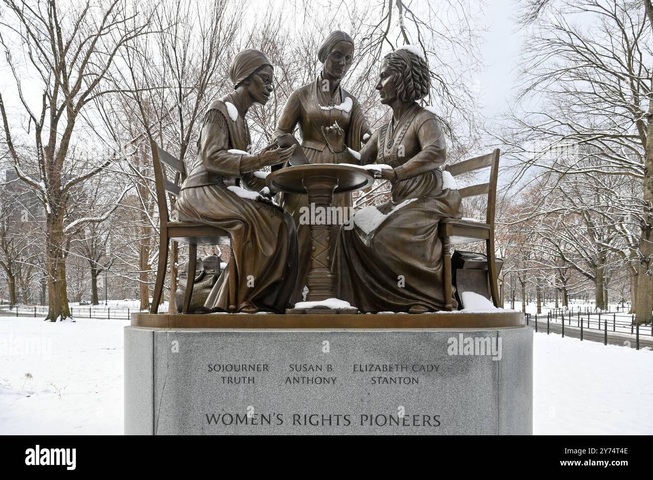 Women’s Rights Pioneers Monument in the winter covered in snow ...