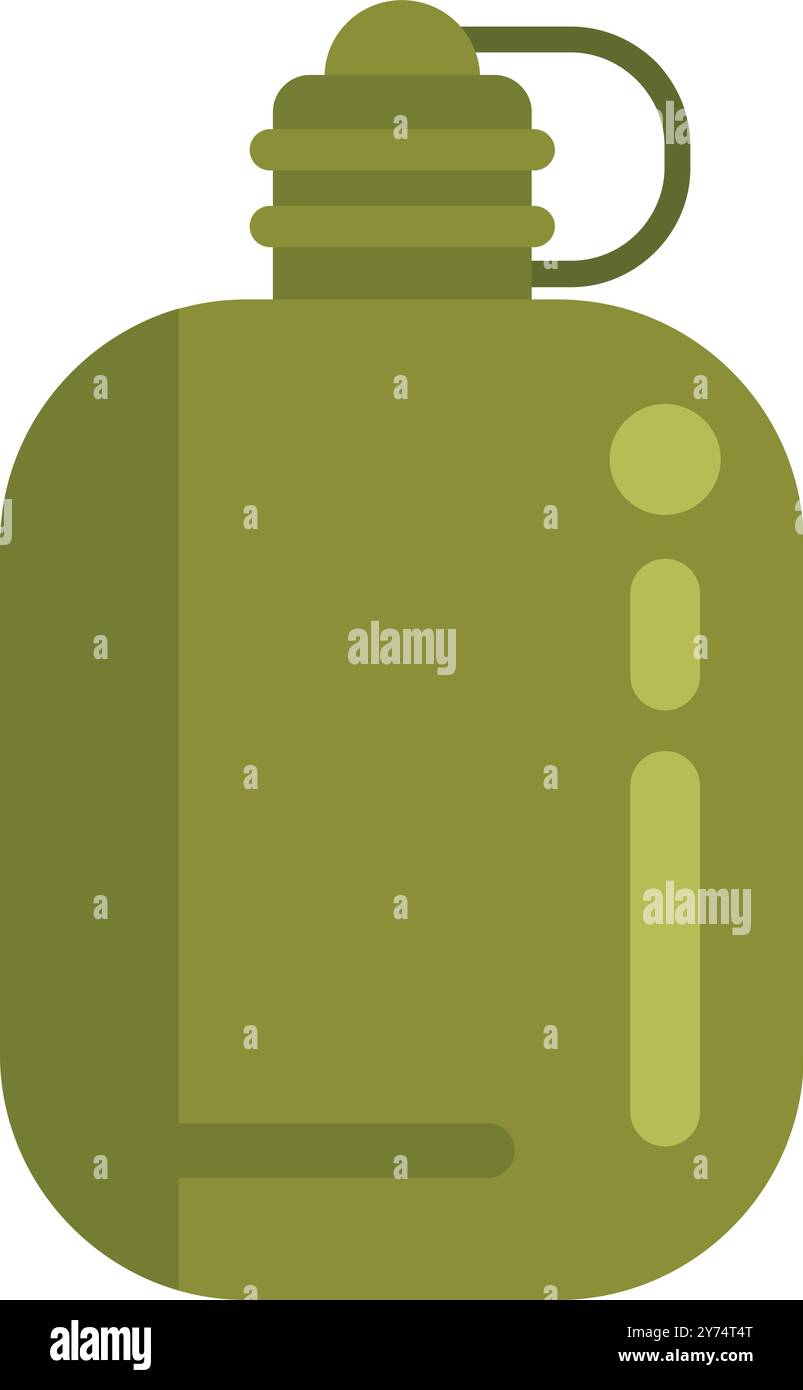 Green military water canteen flask is holding liquid refreshment for ...