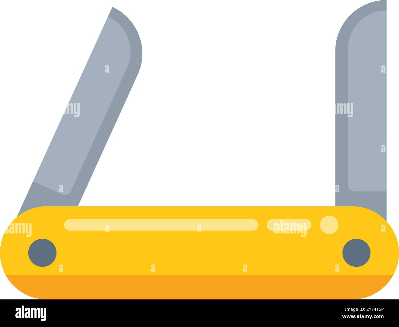 Yellow pocket knife with two blades out open showing its sharp blades ...