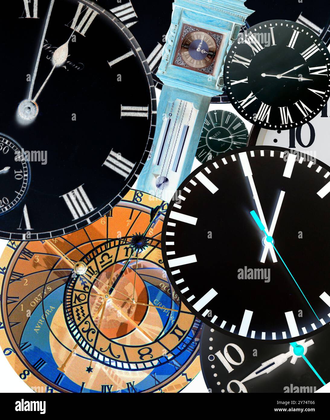 Illustration of abstract clock faces Stock Photo - Alamy