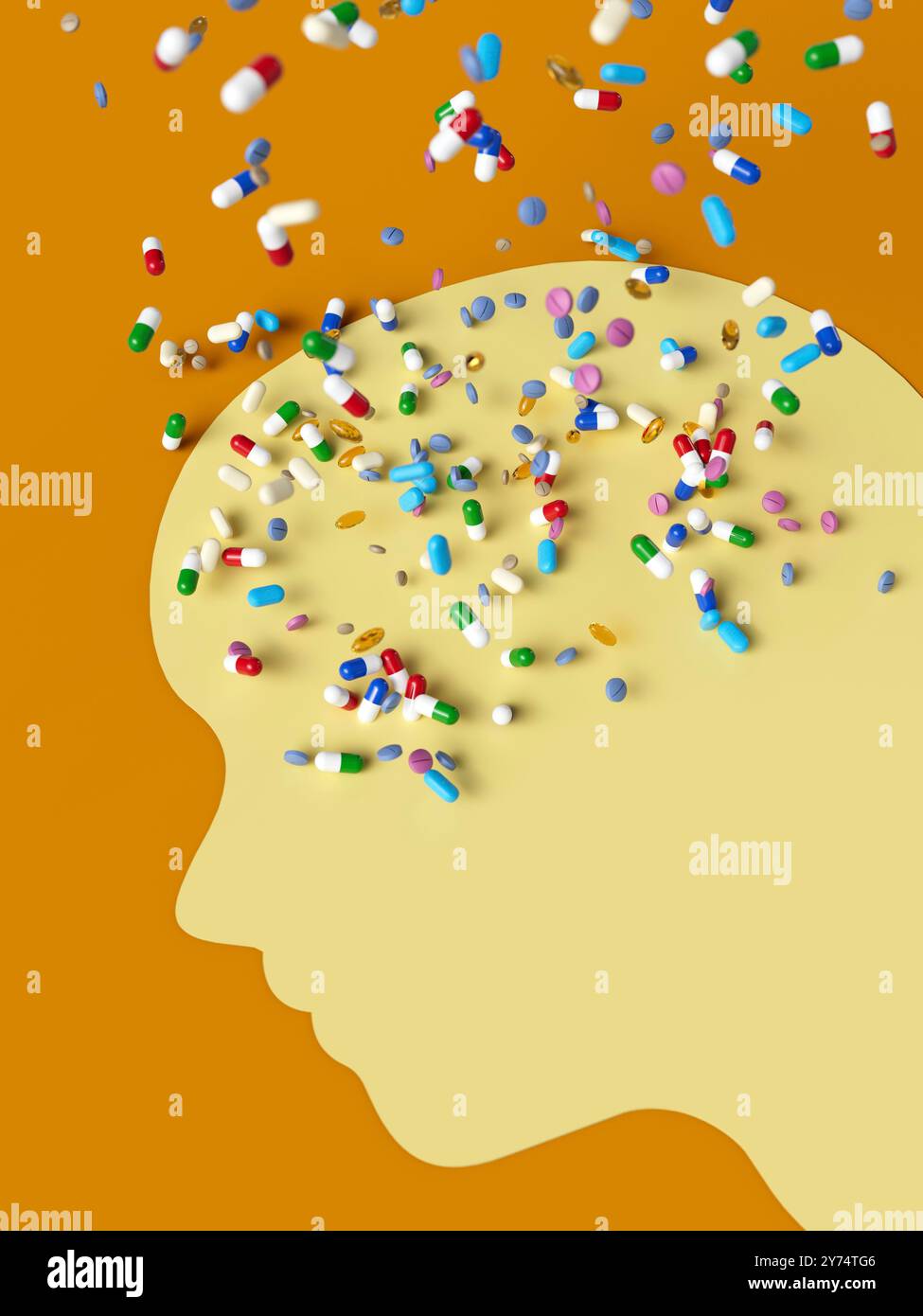 Conceptual illustration depicting drugs that target the human brain ...
