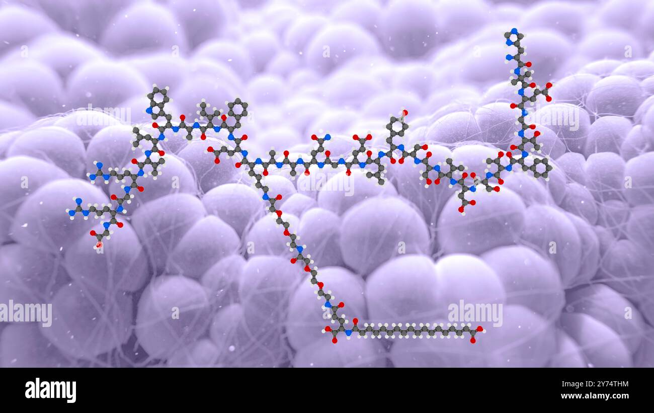 Illustration of a semaglutide molecule in front of fat cells ...